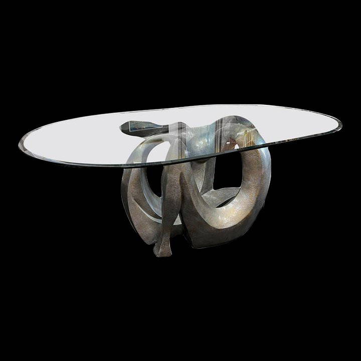 Abstract Dining Table Base With Oval Beveled Glass Top Auction