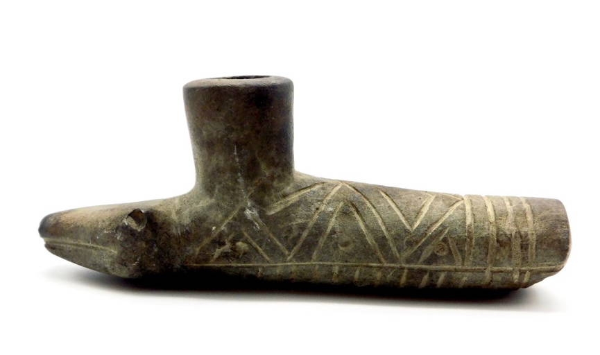 Antique Native American Steatite Stone Snake Effigy Pipe