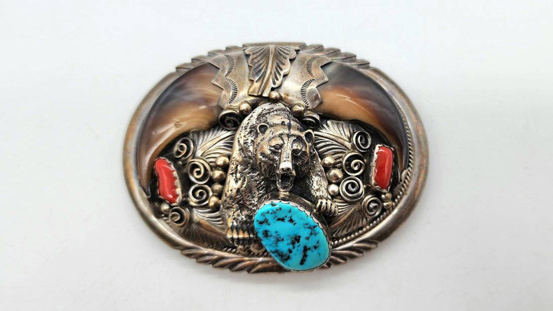 Native American Navajo Sterling Silver Turquoise Bear & 2 Bear Claw ...
