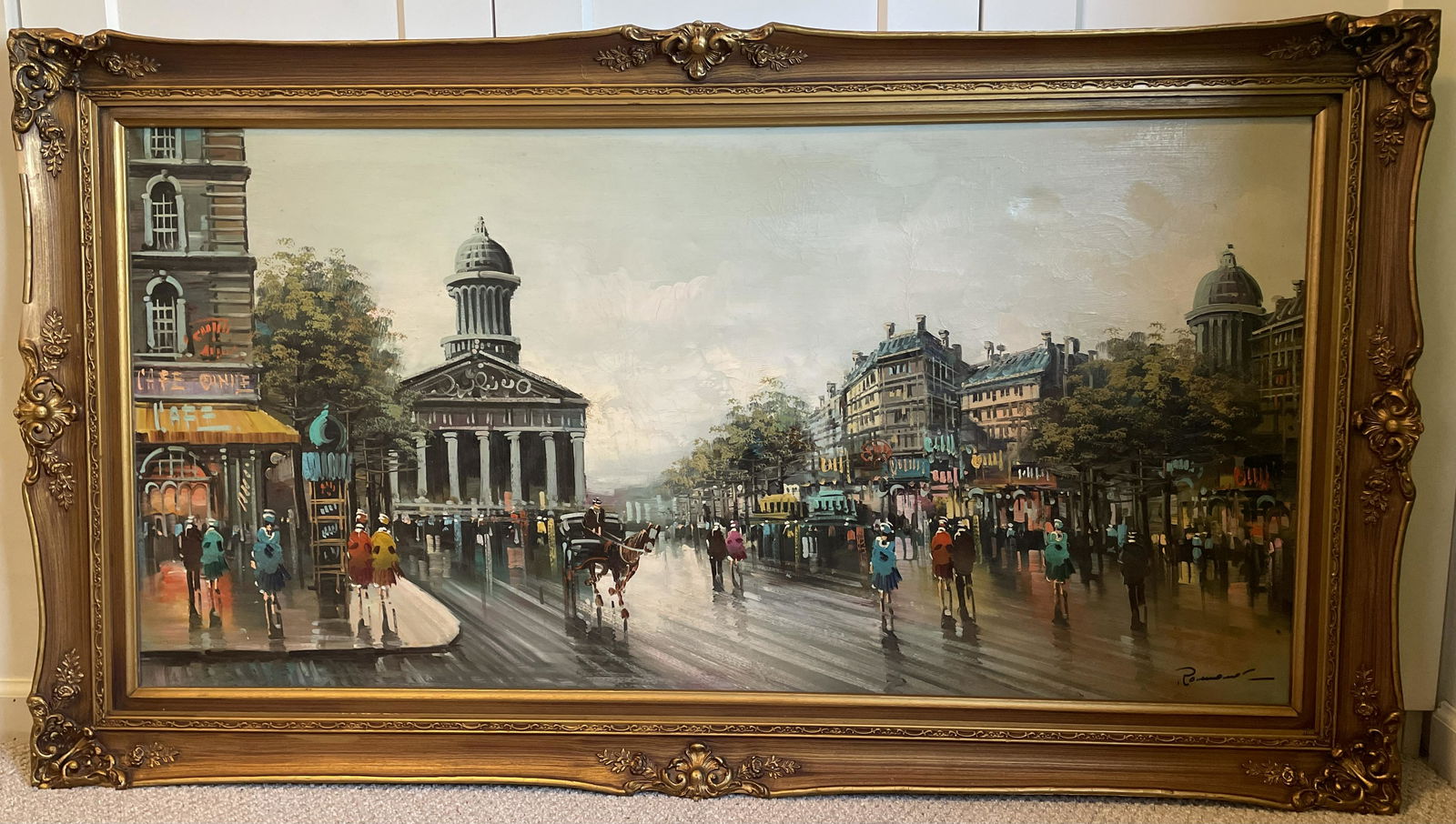 VINTAGE Oil Painting of Parisian French Winter Horse Street Scene 1950 ...