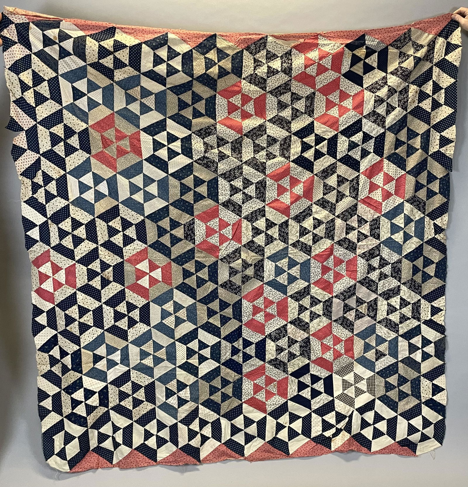 Antique 19th C. Calico Patchwork Quilt Top Fragment