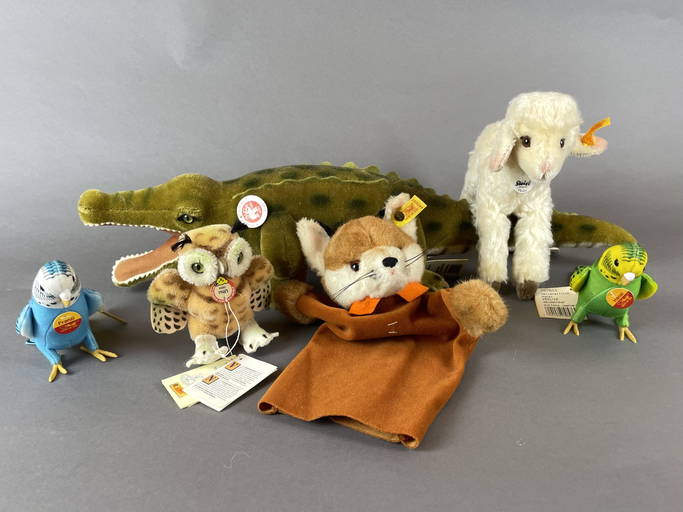 Six Contemporary Steiff Stuffed Mohair Animals