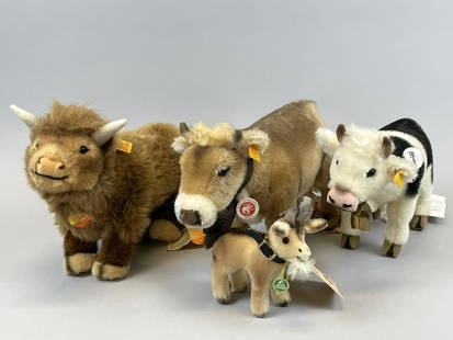 4 Contemporary Steiff & Hermann Stuffed Farm Animals