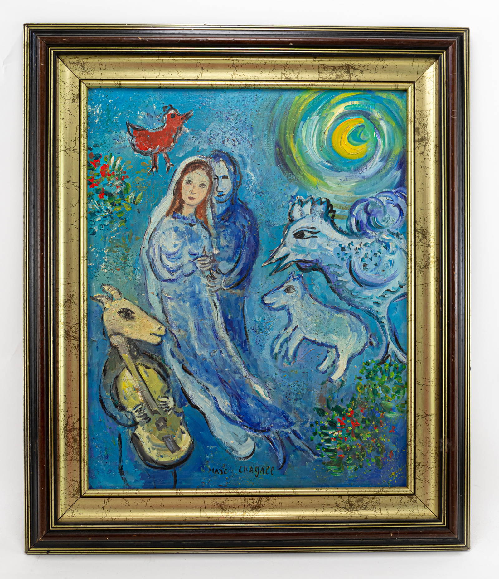 Marc Chagall Expressionist Oil Painting On Canvas (in Style Of) Auction