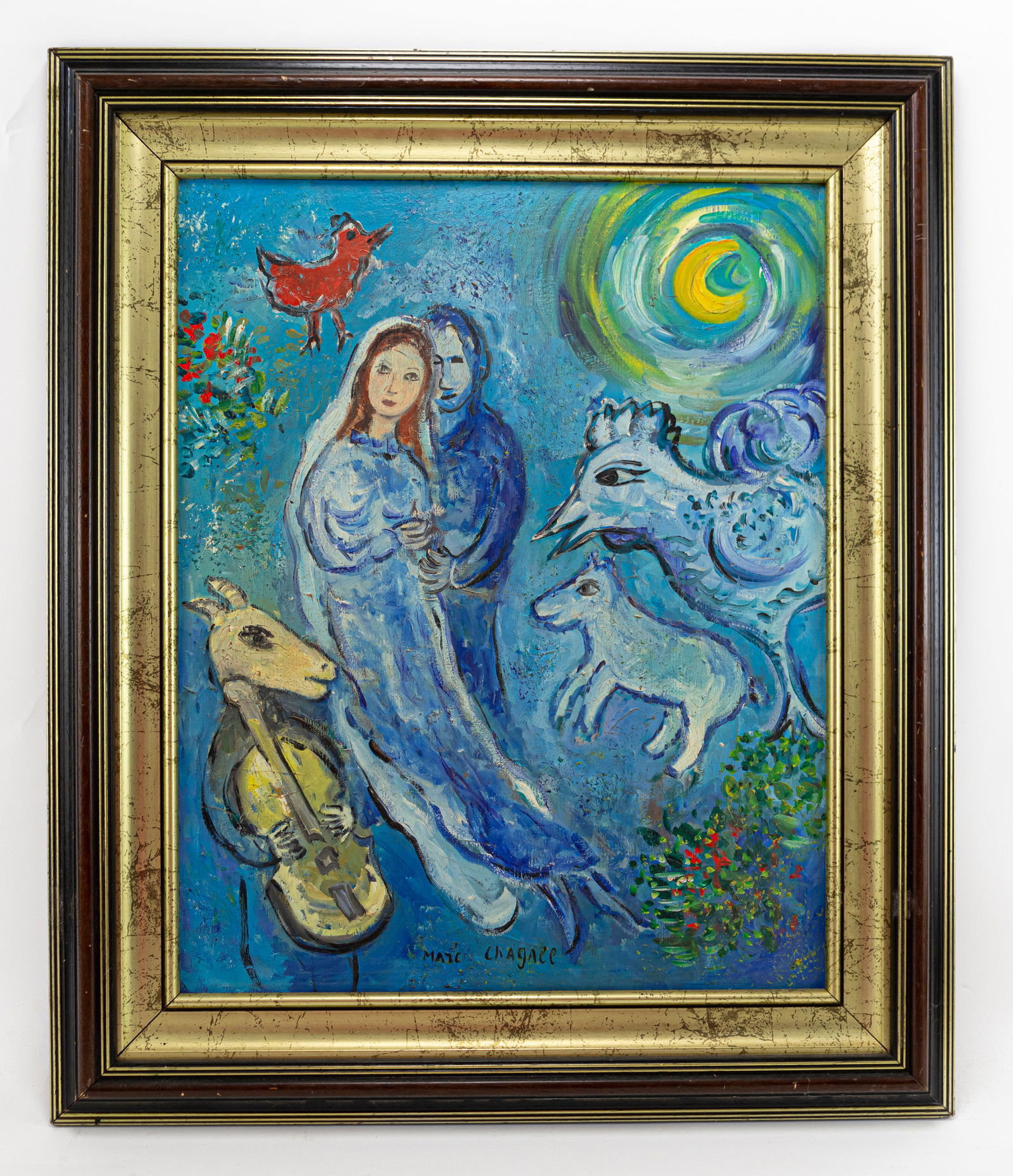 Marc Chagall Expressionist Oil Painting On Canvas (in Style Of) Auction