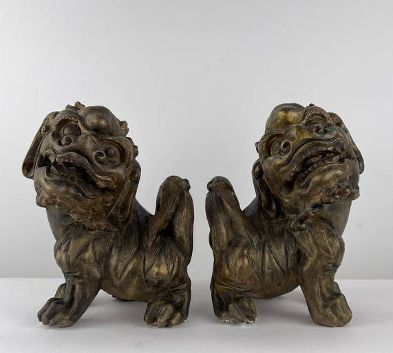 Vintage Hand Carved Foo Dogs