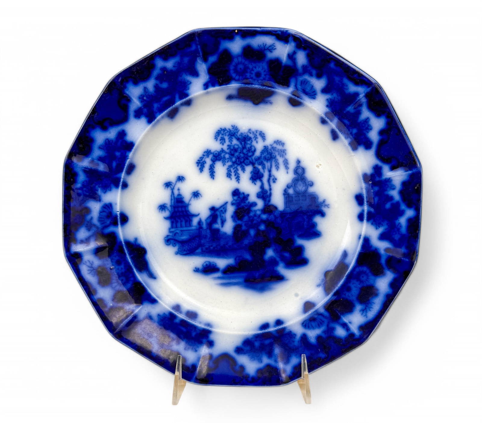C. 1860 Schinde 12 Sided Flow Blue Oriental Ironstone Plate Auction