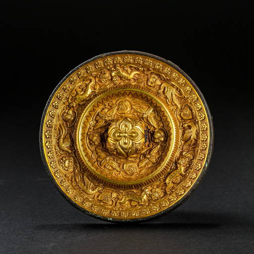 Chinese Tang Dynasty Bronze Gold Shell Mirror