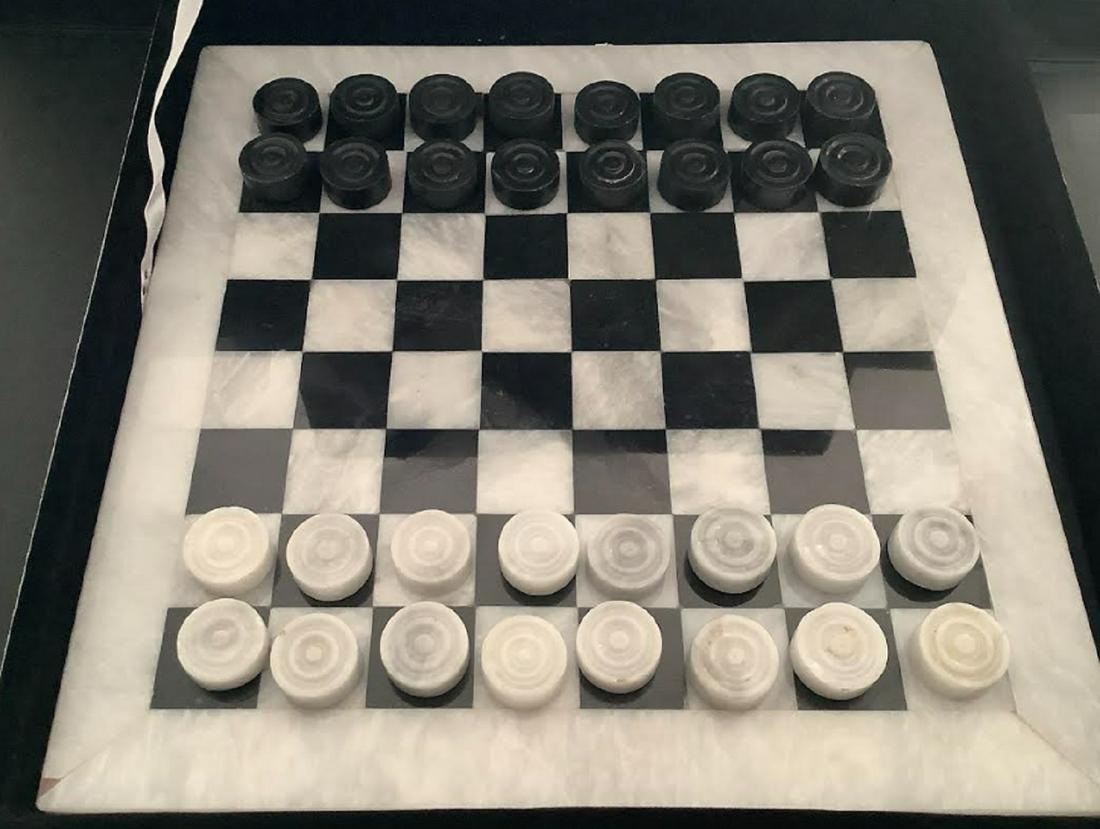 Vintage Marble Checkers Set Black And White 12 Inch Handmade Checkers ...