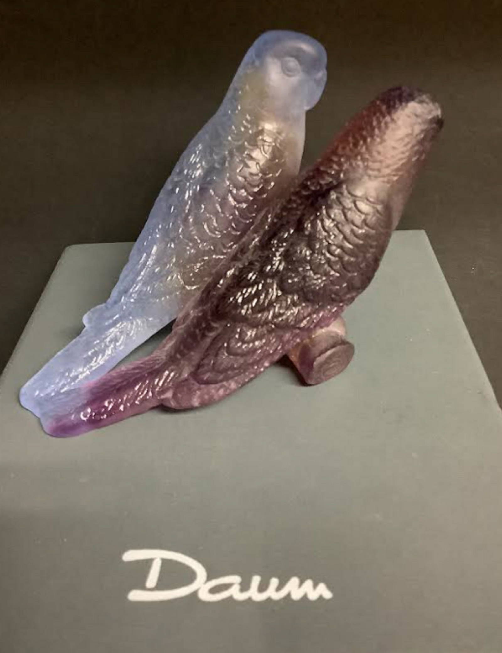 Daum Pate De Verre Signed Parakeet Birds With Orig Box Auction