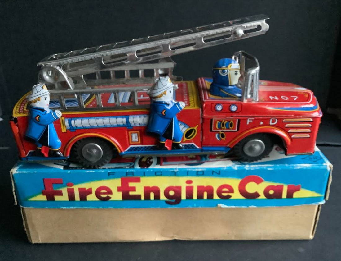 Tin Friction Fire Engine Vehicle With Orig Box Made In Japan Auction