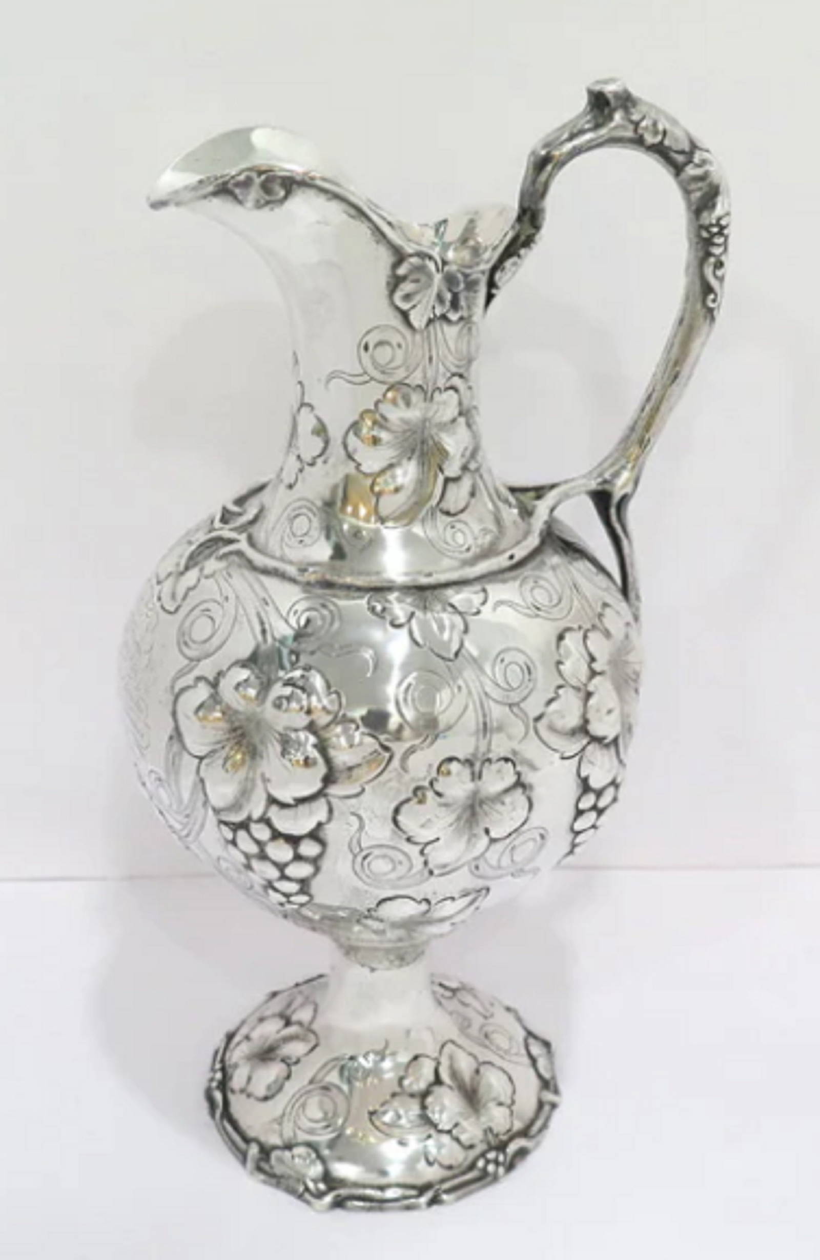 Coin Silver George Ladd Antique Grapevine Repousse Ewer C. 1866 Auction