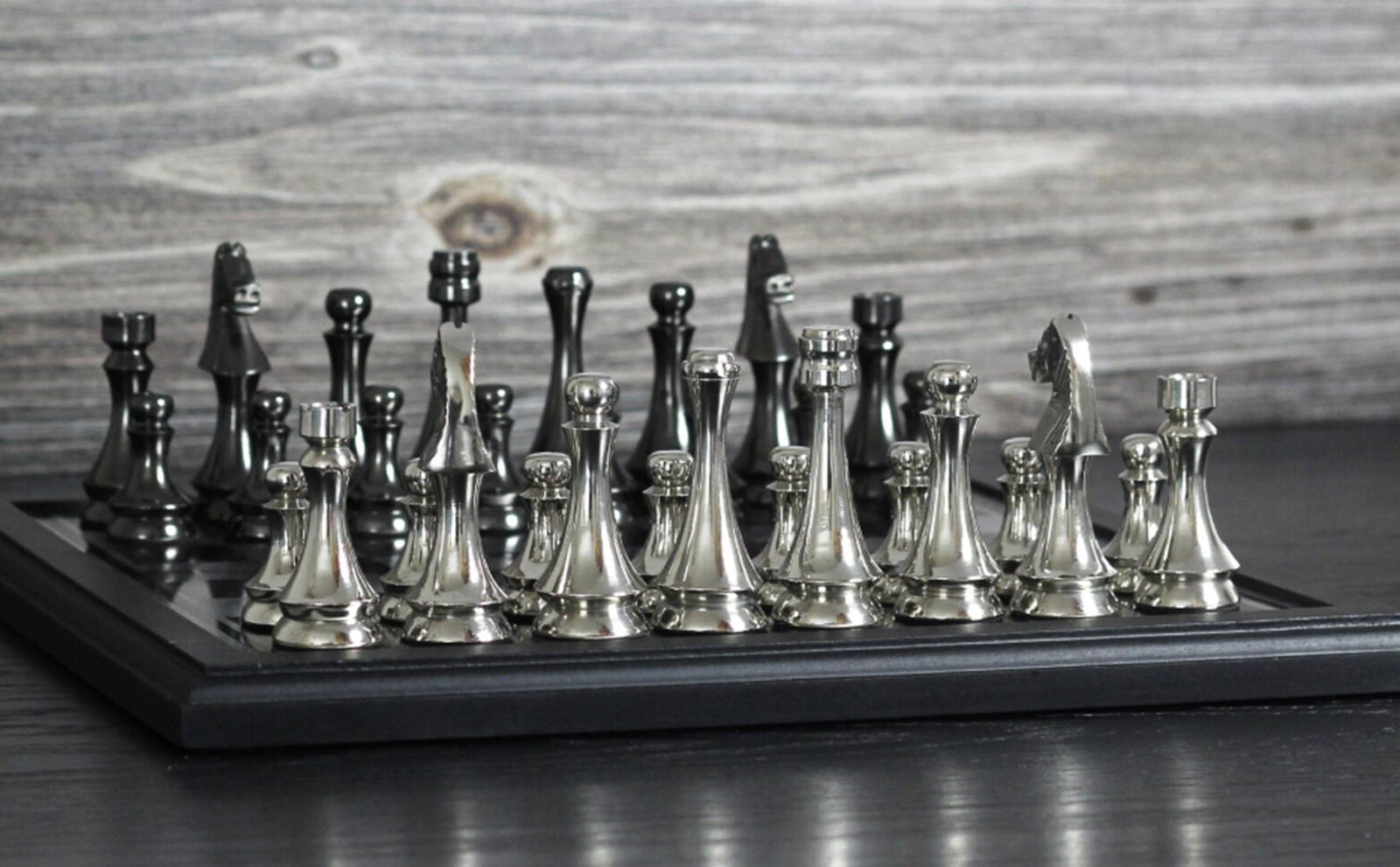 Silver And Black Metallic Chess Set | Metal Chess Board, Metal Chess ...