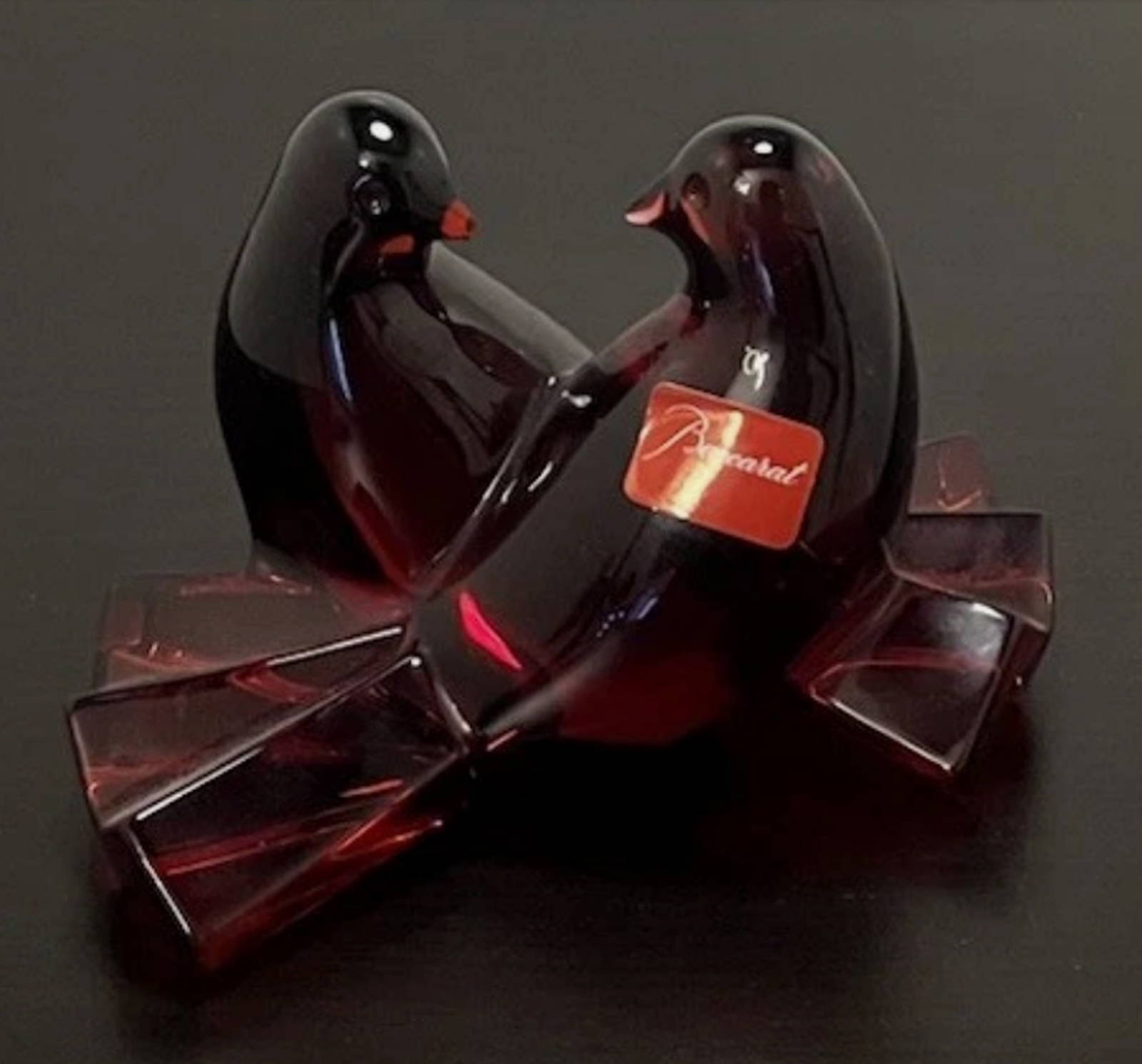 Buy Baccarat Signed Ruby Red Crystal Love Birds Doves Figurines Made In ...