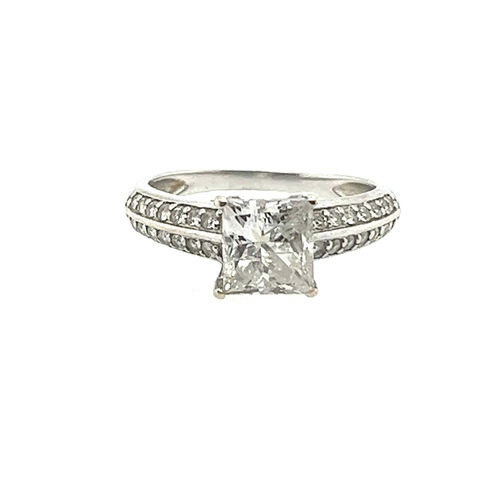 14k White Gold Prong & Bead Set Diamond Ring Auction
