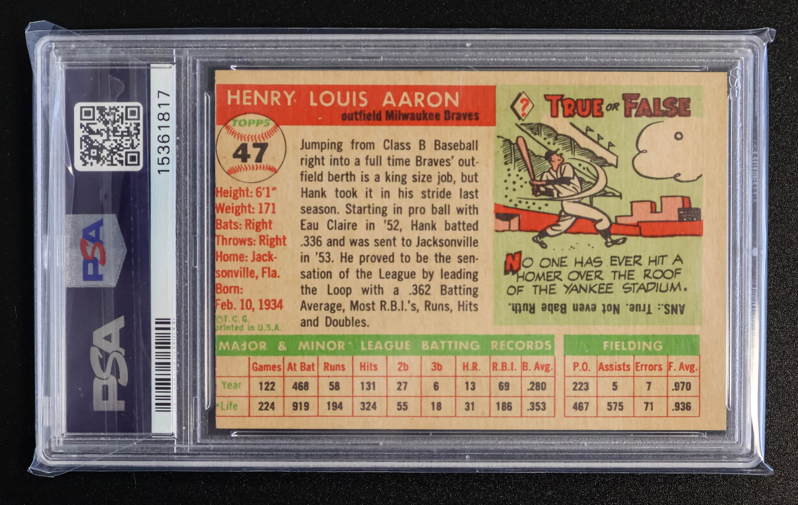 1955 Topps Hank Aaron #47 - Psa Mint 9 (mc) - One Of The Finest Known ...