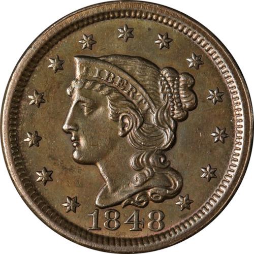 1848 Large Cent Choice Bu N 28 R.3 Great Eye Appeal