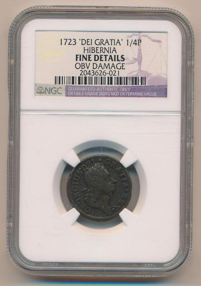 1723 Dei Gratia 1/4 Penny. NGC Fine Details | Barnebys