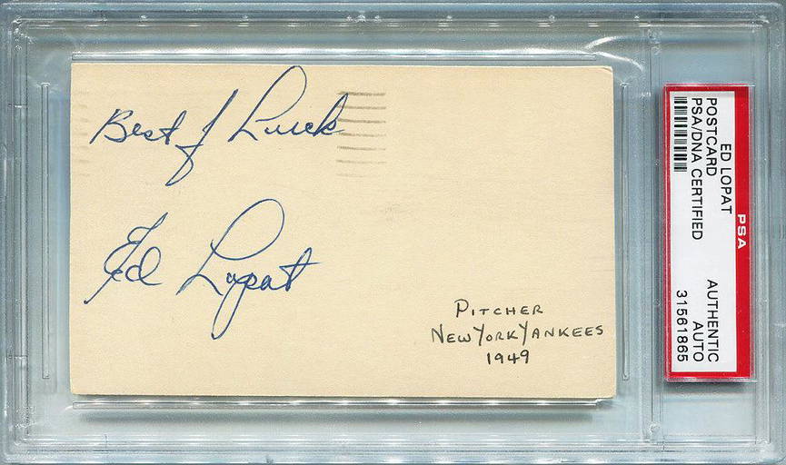 Ed Lopat Signed & Inscribed Government Postcard