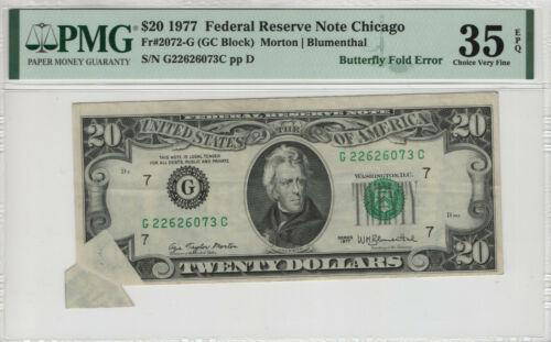 1977 $20 FEDERAL RESERVE BUTTERFLY FOLD OVER ERROR NOTE (#0864G) on Dec ...