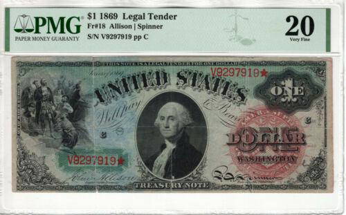 1869 $1 LEGAL TENDER NOTE RAINBOW FR.18 ALLISON SPINNER (#0268G) on Feb ...