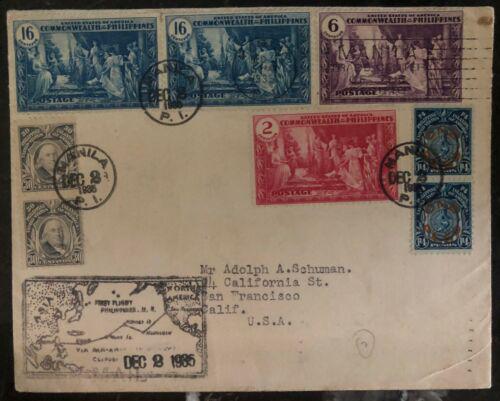 1935 Manila Philippines First Flight Clipper Cover Ffc To San Francisco
