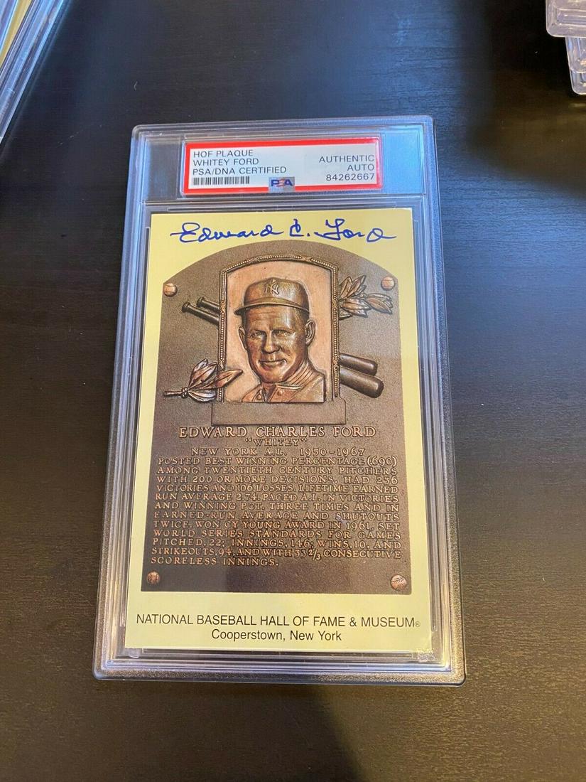 Edward C. Whitey Ford Full Name Signed Baseball Hall Of Fame Plaque PSA ...