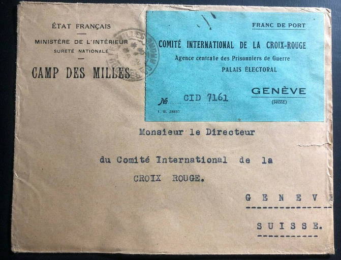 1942 France Internment Camp Des Milles Cover To Red Cross Swiss