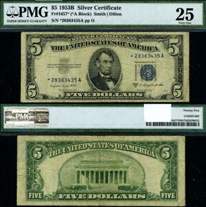 FR. 1657* $5 1953-B Silver Certificate *-A Block PMG VF25 Star Key ...
