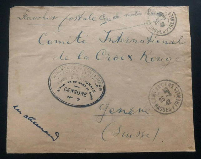 1942 France Internment Camp De Gurs Prisoner Cover To Redcross