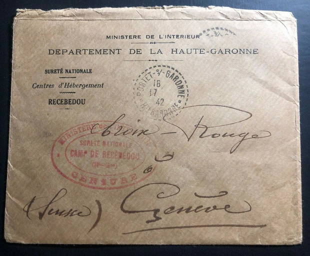 1942 France Internment Camp Recebedou Guard Cover To
