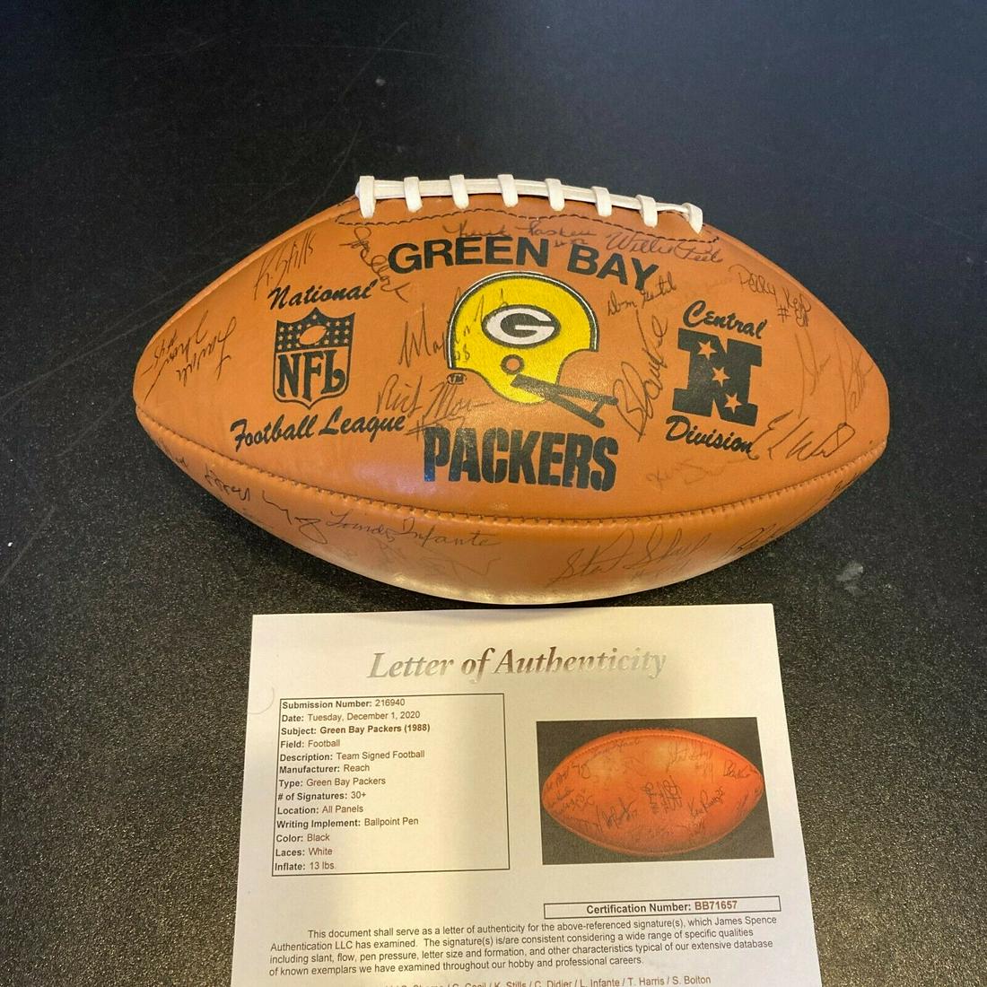 1988 Green Bay Packers Team Signed Wilson Nfl Game Football Jsa Coa