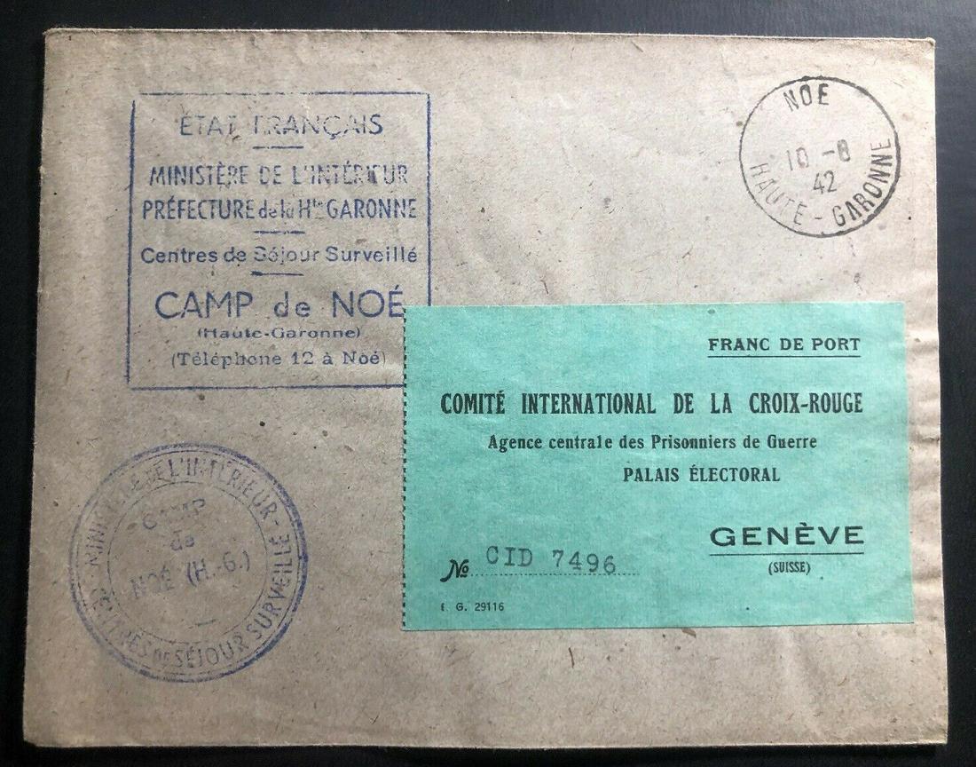 1942 France Internment Camp Noe Guard Cover To Redcross Swiss