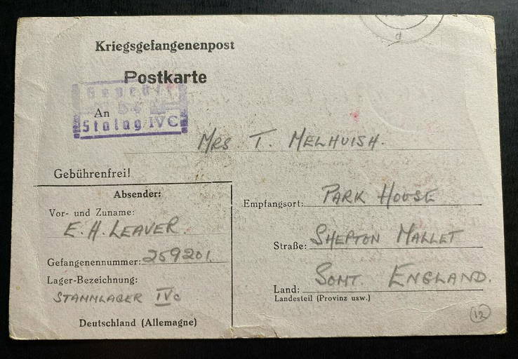 1944 Germany Stalag 7c Prisoner Of War Pow Postcard Cover To Shepton