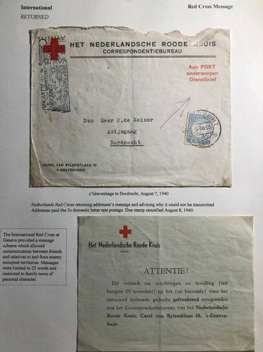 1940 The Hague Netherlands Censored Red Cross Cover To Dordrecht Postage