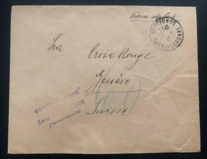 1942 France Internment Camp Septfonds Prisoner Cover To