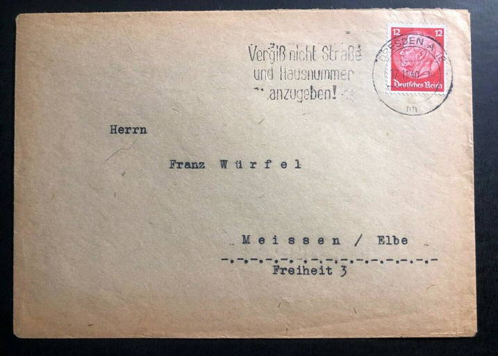 1940 Dresden Germany Cover To Meissen Label Memorial British Culture Eye To