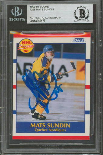 Nordiques Mats Sundin Signed 1990 Score #398 Rookie Card Bas