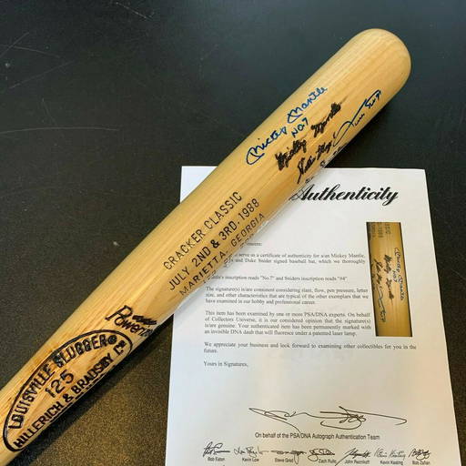 Beautiful Mickey Mantle Willie Mays Duke Snider Signed Bat With Psa Dna