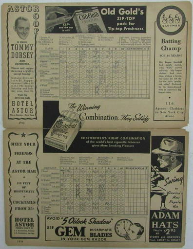 1940 New York Giants Mel Ott Reese Vs. Brooklyn Dodgers Score Card 148921