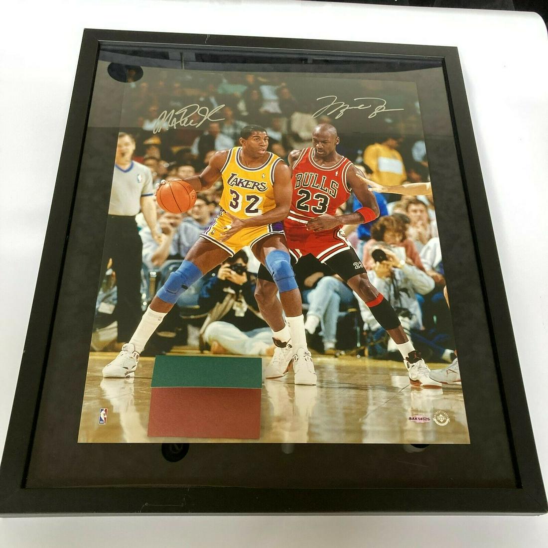 Michael Jordan & Magic Johnson Signed 16x20 Photo Framed Uda Upper Deck Coa