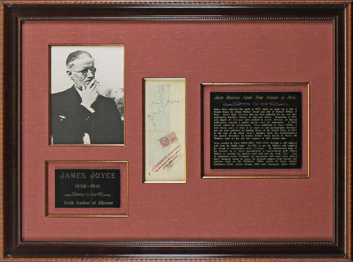 James Joyce Signed & Framed 3.25x8.25 Check Autographed BAS (#0314M) on ...