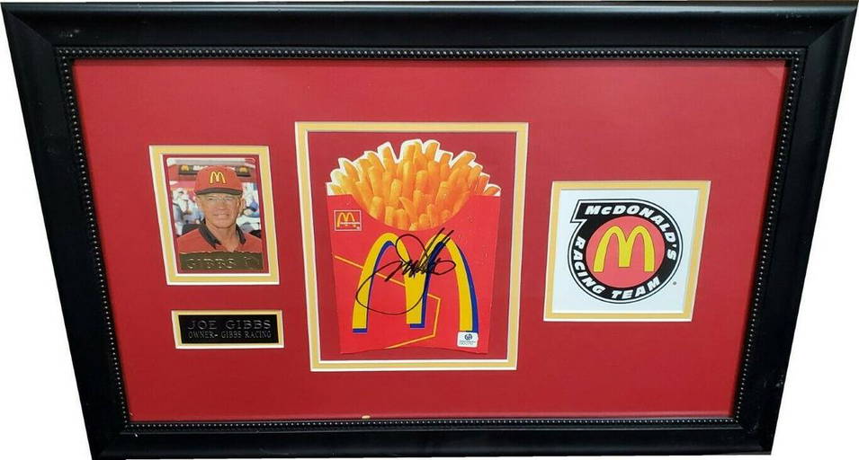 Joe Gibbs Autographed Mcdonalds French Fries W Photo Custom Framed Ga