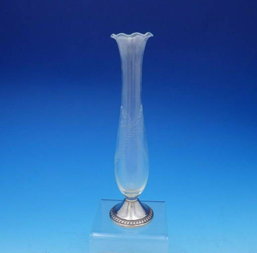 Raimond Sterling Silver And Etched Glass Vase Ruffled Gadroon Bead ...