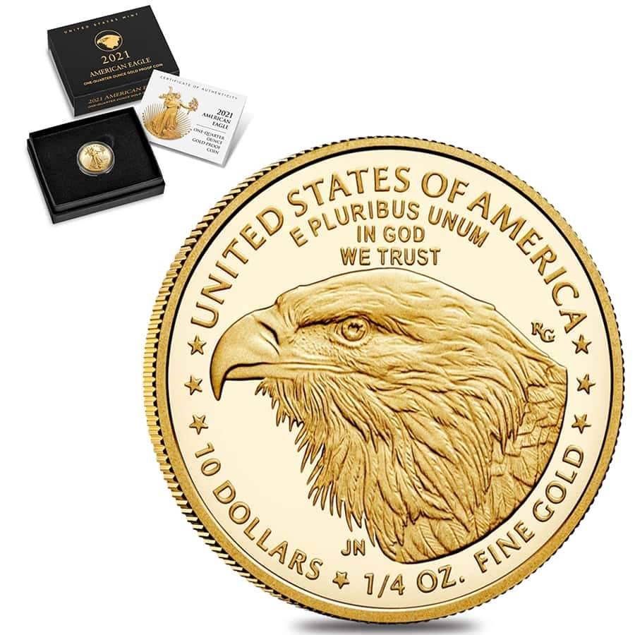 2021 W 1/4 Oz $10 Proof Gold American Eagle Type 2 (w/box & Coa)