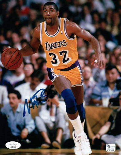 Magic Johnson Autographed 8X10 Photo Los Angeles Lakers Dribbling JSA ...