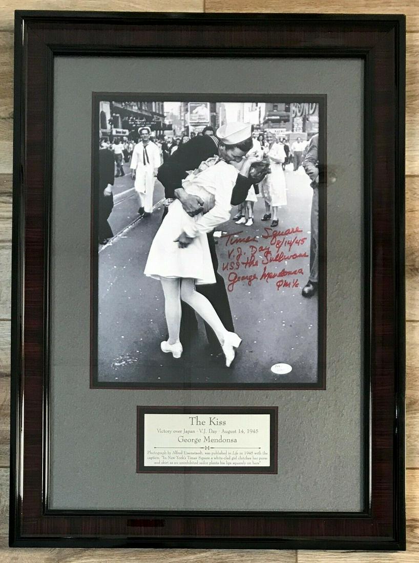 George Mendonsa (sailor Kissing Nurse) Signed Custom Framed Wwii V J ...