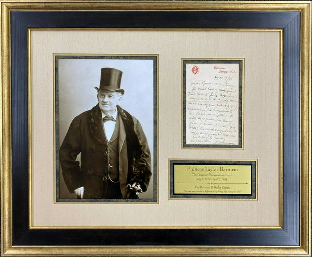 Pt Barnum Signed Hand Written Letter Custom Framed Display Jsa Loa