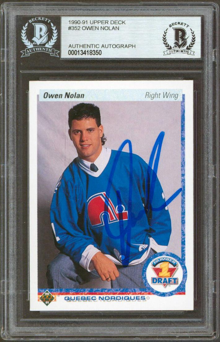 Nordiques Owen Nolan Signed 1990 Upper Deck #352 Rookie Card BAS Slab ...