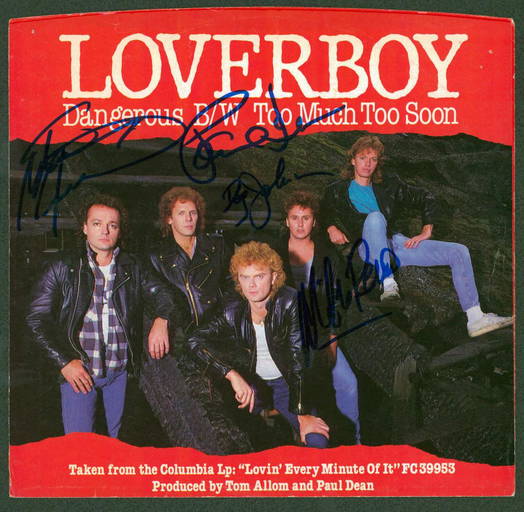 Loverboy (4) Reno Dean Johnson +1 Signed 45 Rpm Album Cover Bas #ab77928
